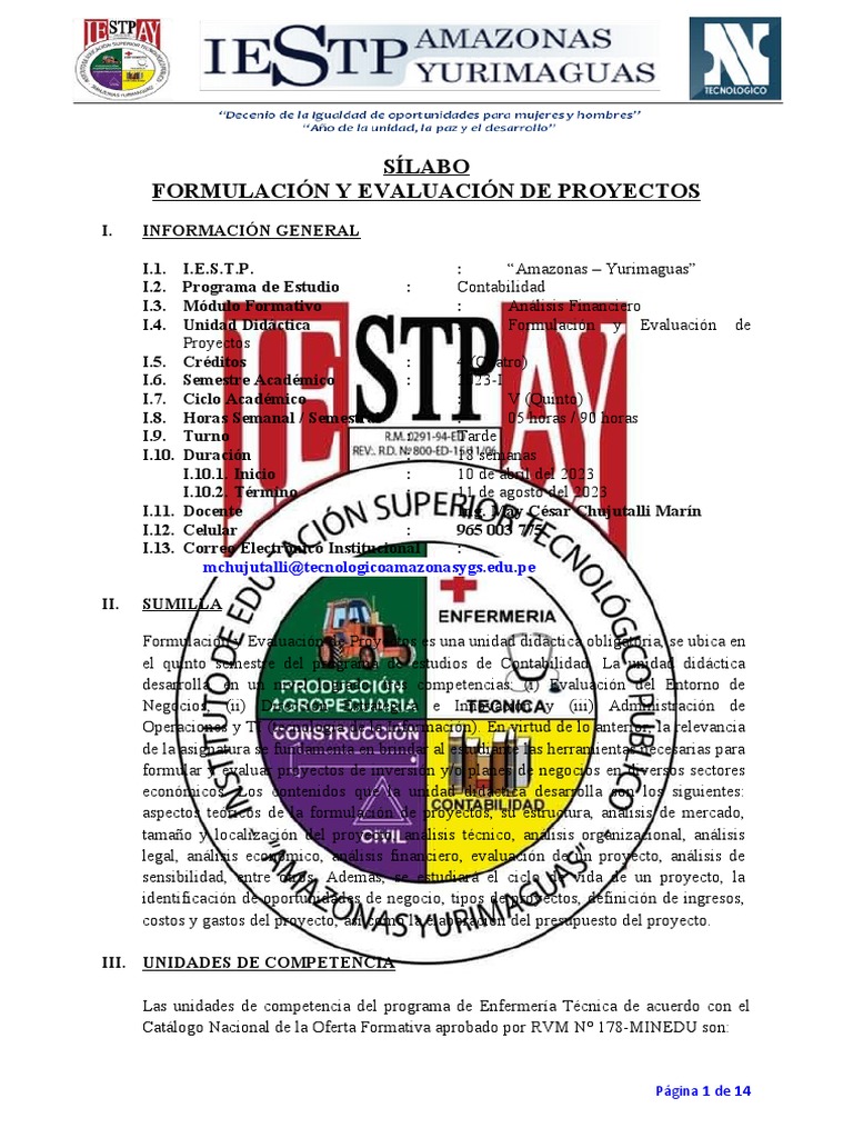01 - SILABO - Formulación y Evaluacion de Proyectos - CONTABILIDAD | PDF | Marketing | Presupuesto