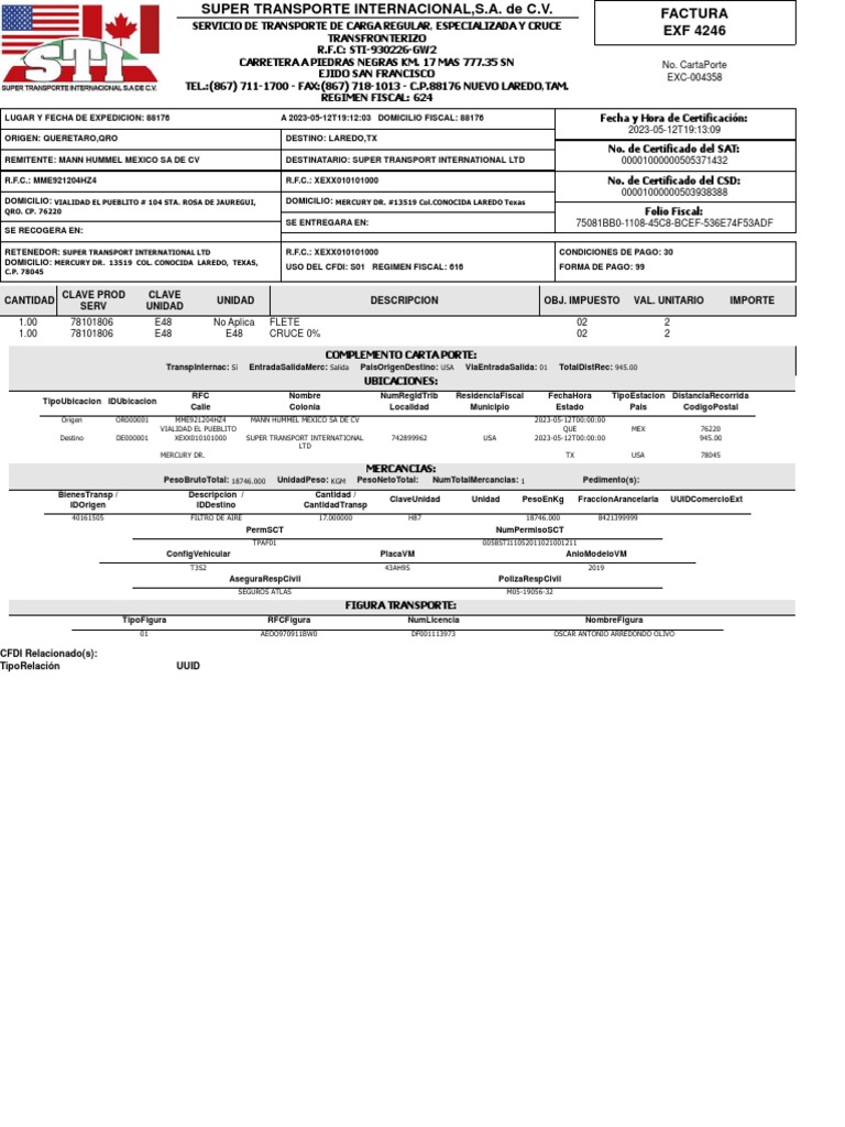 FACTURA EXF 4246-Operador | PDF