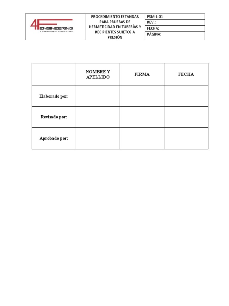 Protocolo Pruebas Hidrostaticas | PDF | Presión | Tubería (transporte de fluidos)