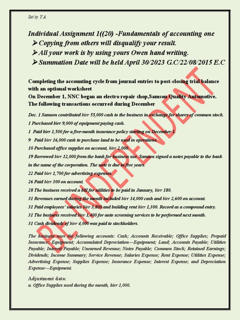 Accounting Cycle Assignment Overview | PDF | Business | Finance & Money ...