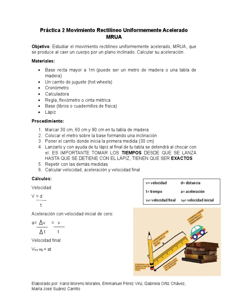 Práctica 2 Movimiento Rectilíneo Uniformemente Acelerado MRUA | PDF