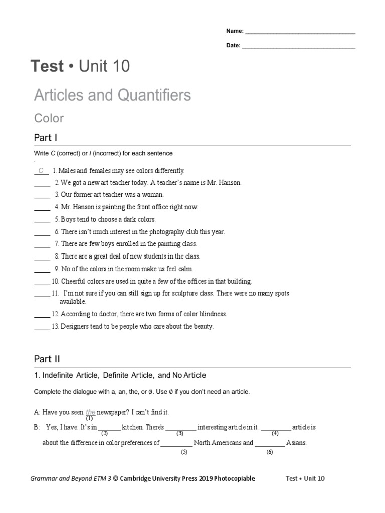 Gabe l3 Unit 10 Test | PDF | Foreign Language Studies