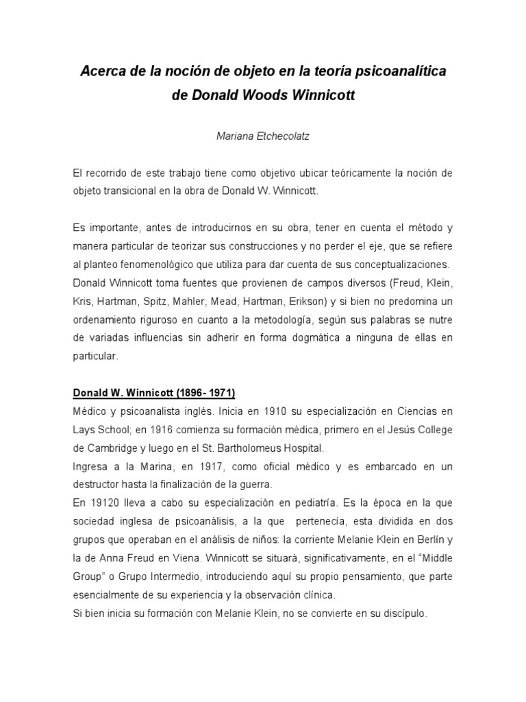 wINNICOTT | PDF | Psicoanálisis | Ciencia cognitiva