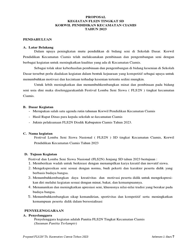 01.proposal Fls2n Kec - Ciamis 2023 Bos | PDF