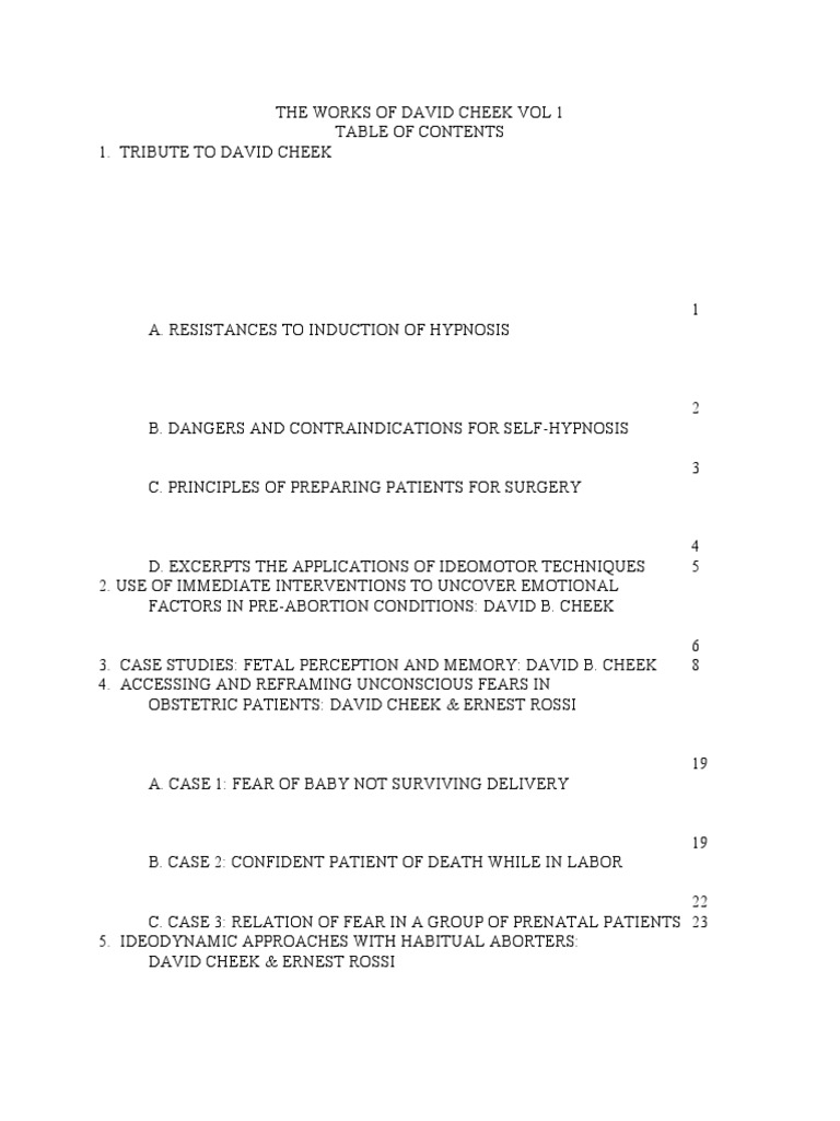 Cheek David Work Vol1 | PDF | Hypnosis | Hypnotherapy