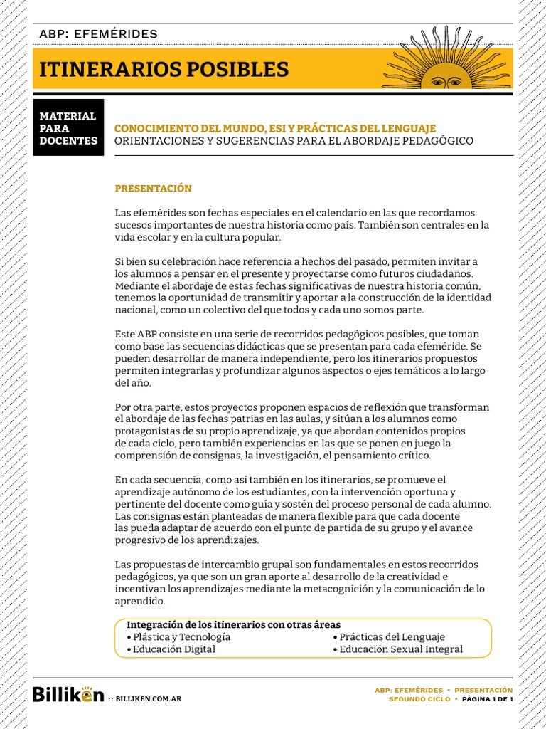 ABP Segundo Ciclo Efemerides Patrias BILLIKEN 1 | PDF | Conocimiento | Enseñando