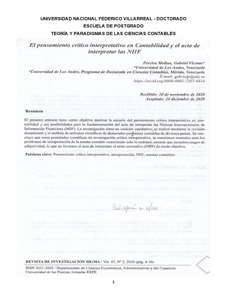 El Pensamiento Critico Interpretativo en Contabilidad y El Acto de ...