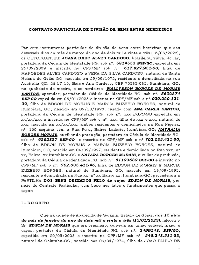 Minuta - Acordo de Partilha | PDF | Juros | Direito Privado