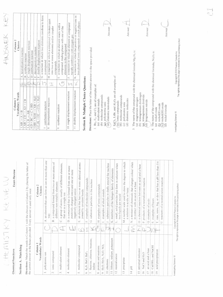 Chemistry Exam Review Answers | PDF