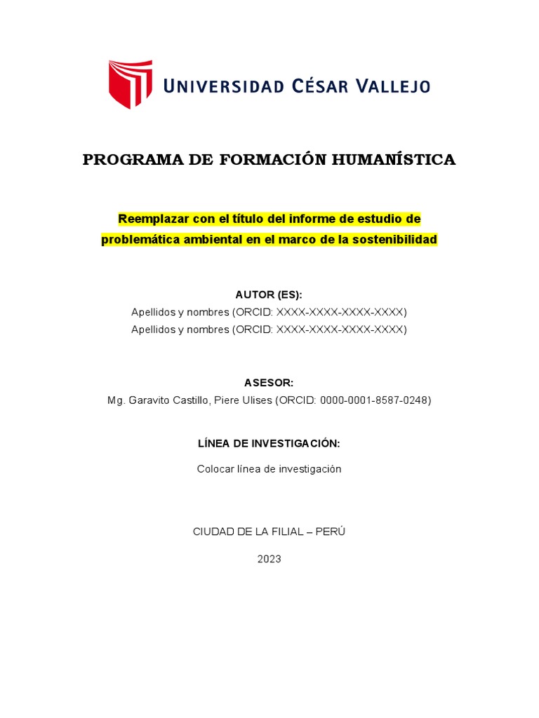 Estructura Del Informe de Estudio Tutoria V - Limpia | PDF