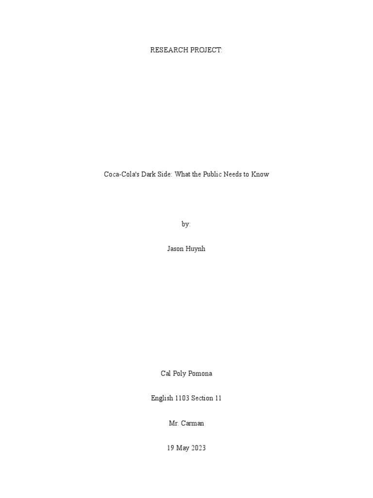 Research Project Thesis | PDF | The Coca Cola Company | Water