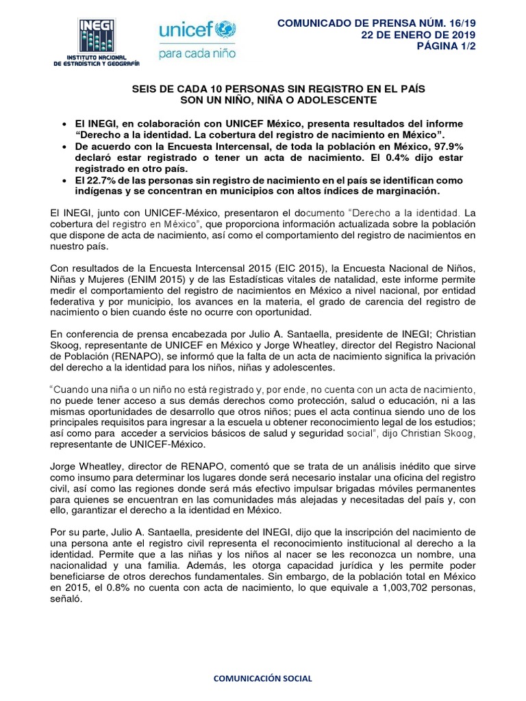 Unicef | PDF | México | Certificado de nacimiento