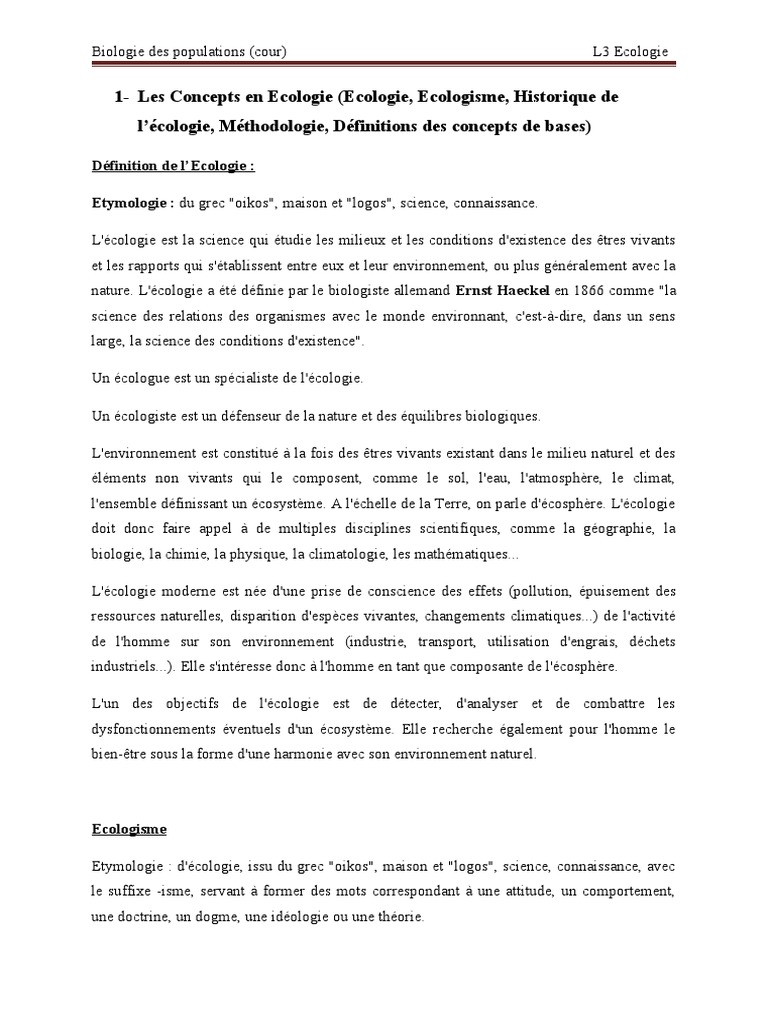 l3 Ee Biologie Des Populations Cours Cherak | PDF