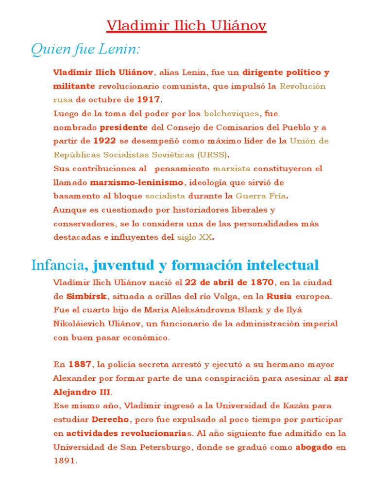 Vladimir Ilich Uliánov | PDF | Vladimir Lenin | Bolcheviques