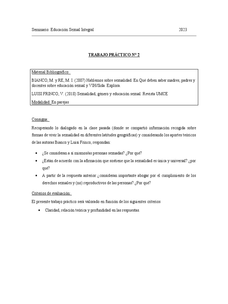 TP 2 Corregido ESI | PDF | Sexualidad | Educación sexual