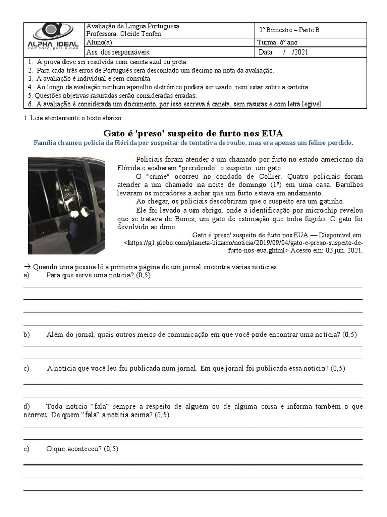 Gato É 'Preso' Suspeito de Furto Nos EUA | PDF