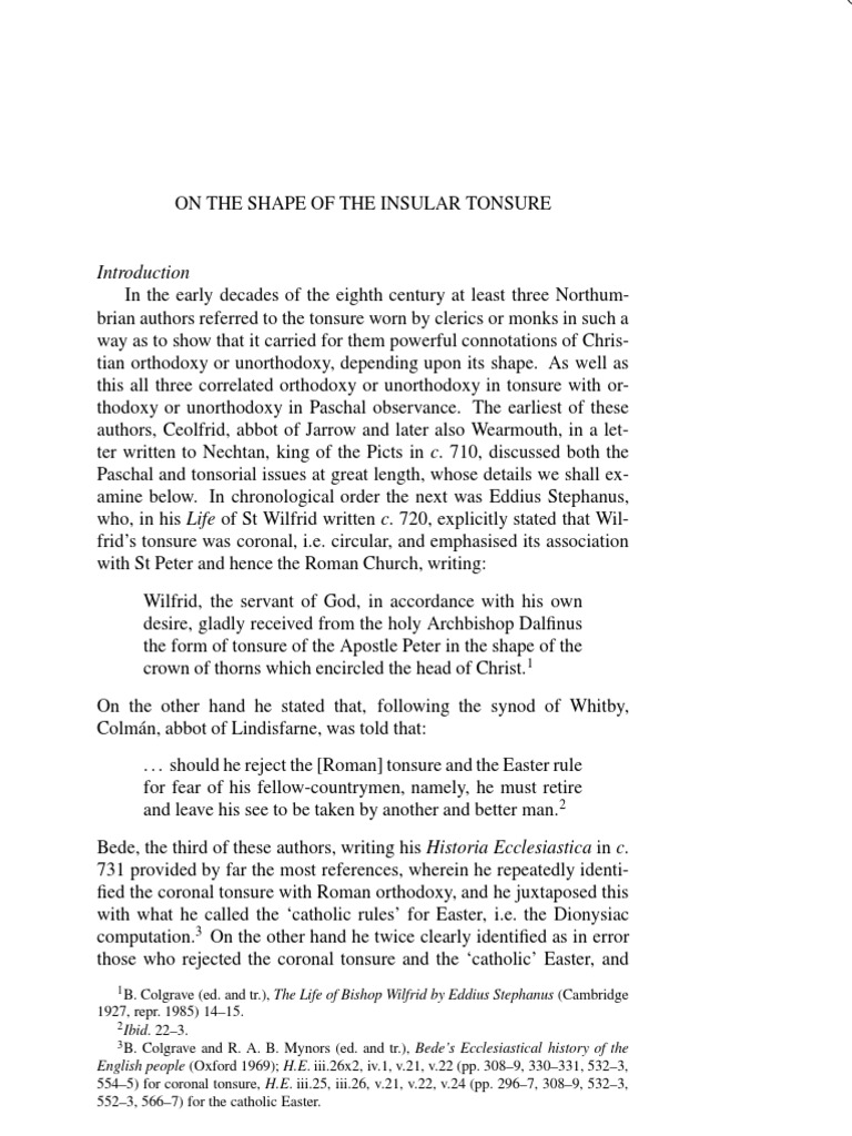 On The Shape of The Insular Tonsure | PDF | Celtic Christianity | Easter
