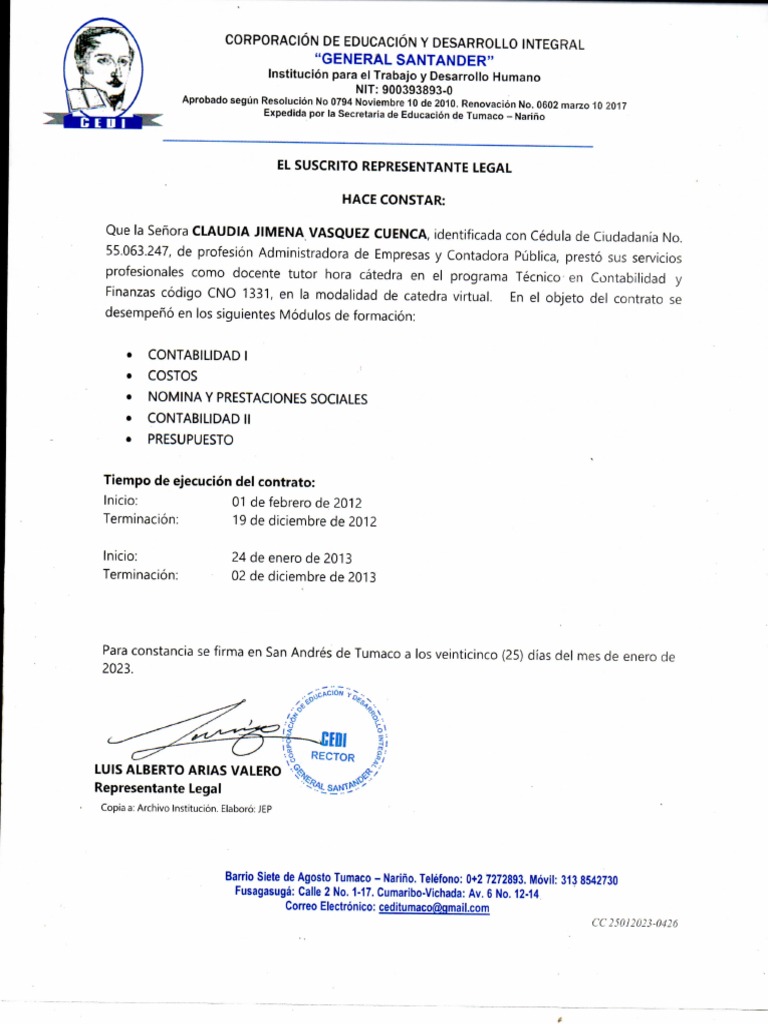 Certificado Corporacion de Educacion y Desarrollo Integral | PDF