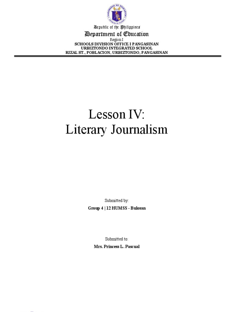 Literary Journalism Written Report 1 | PDF | General Fiction