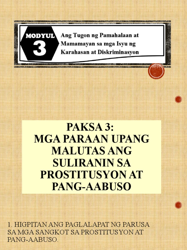 Mga Paraan Upang Malutas Ang Suliranin Sa Prostitusyon at Pang-Aabuso | PDF