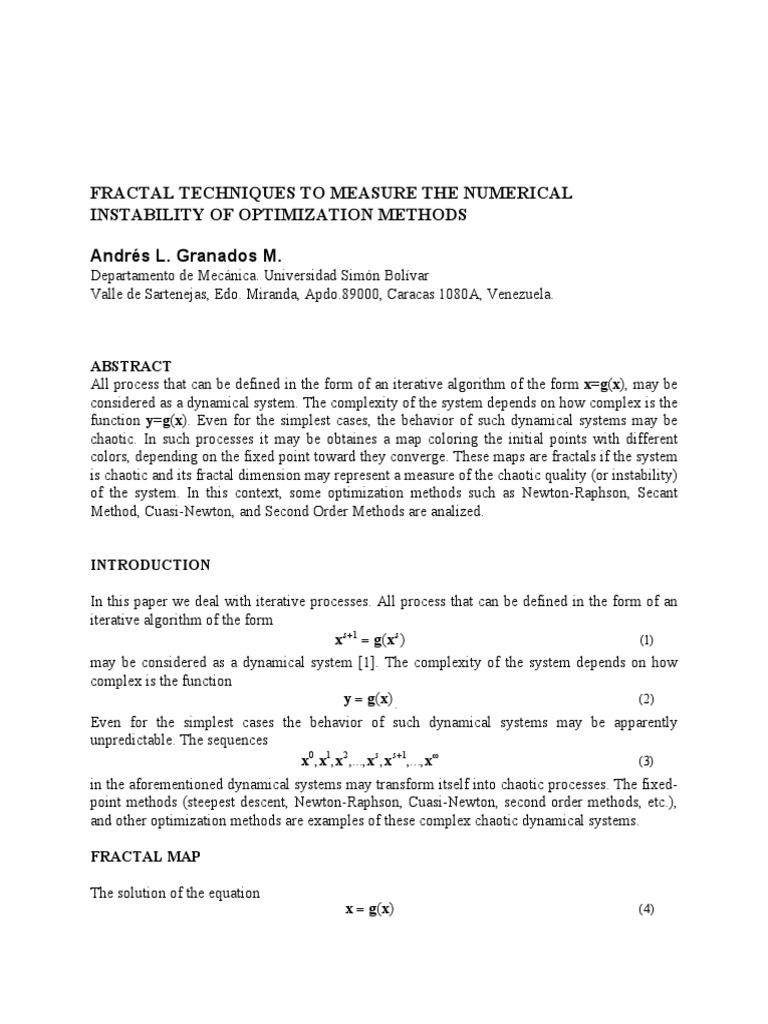 Fractal Techniques To Measure The Numerical Instability of Optimization ... Fractal Techniques To Measure The Numerical Instability of Optimization ...