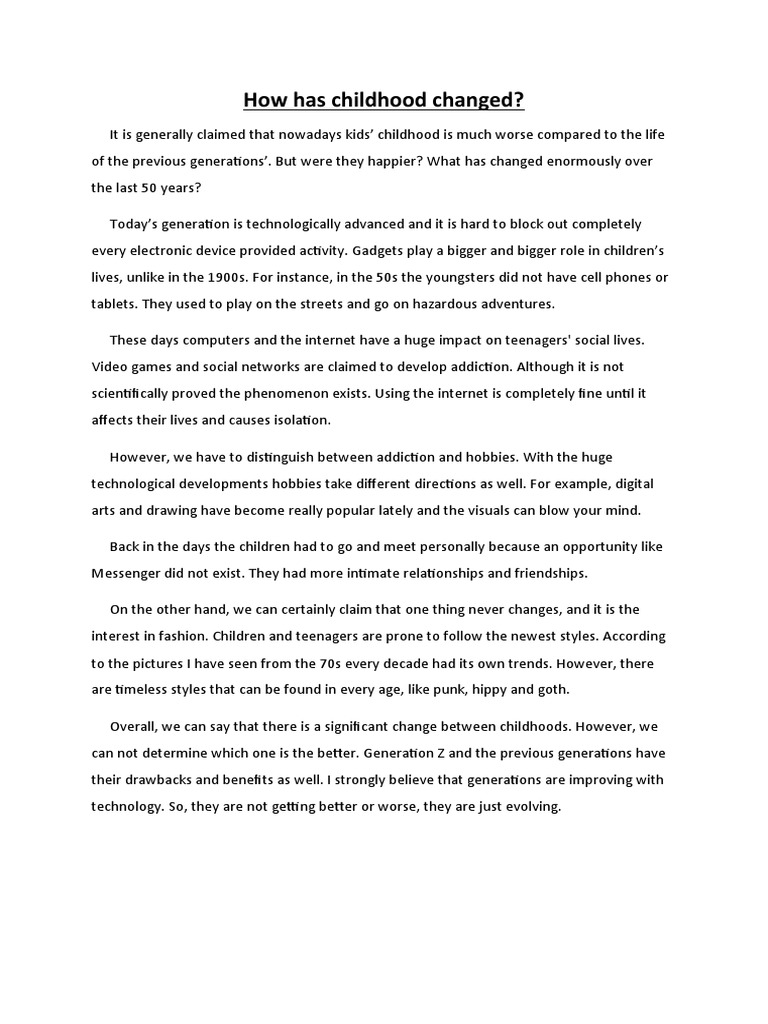 Modern Childhood: Evolution or Decline? | PDF | Social Science | Wellness