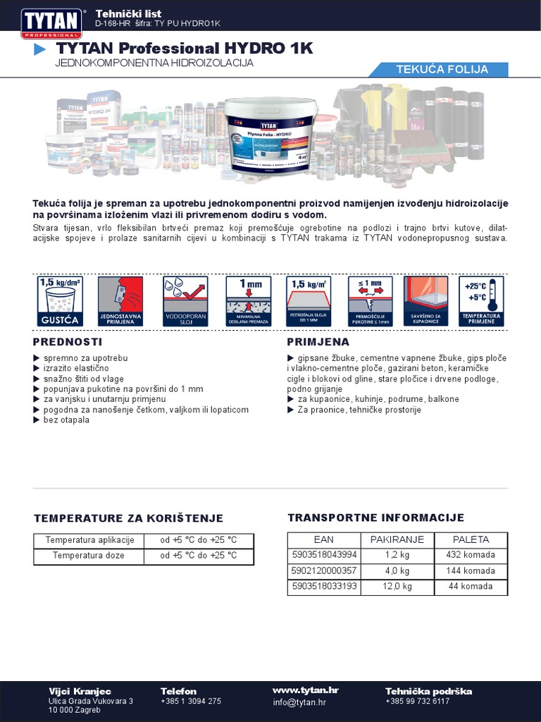 TDS D 168 TYTAN PROFESSIONAL Hydrol 1K Tekuca Folija 1 | PDF