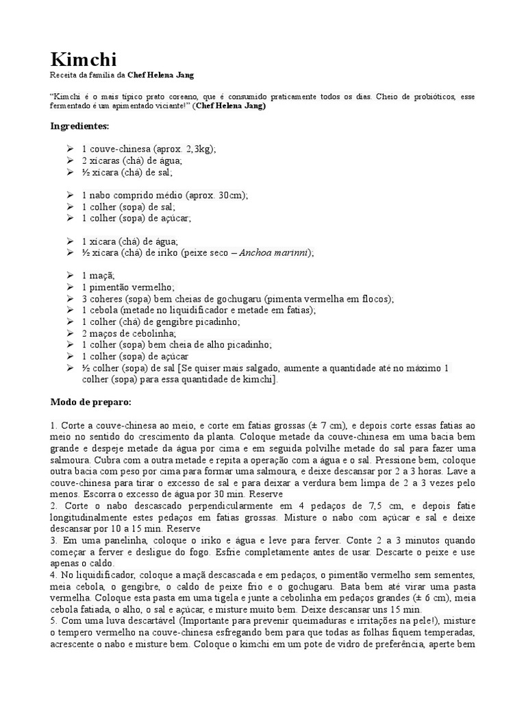 Receita Tradicional de Kimchi Coreano | PDF