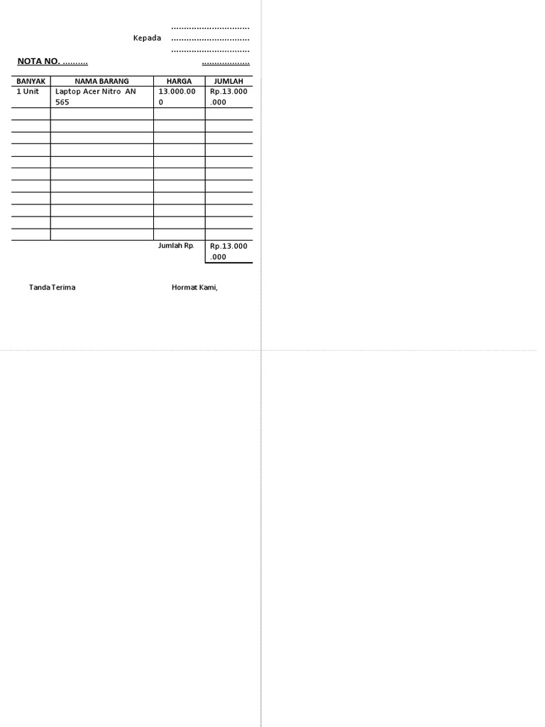 Nota Pembelian Laptop Acer | PDF