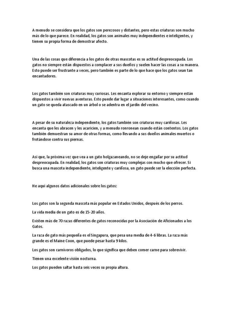 Ensayo Sobre Los Gatos y Sus Actitudes | PDF | Gatos | Animales ...
