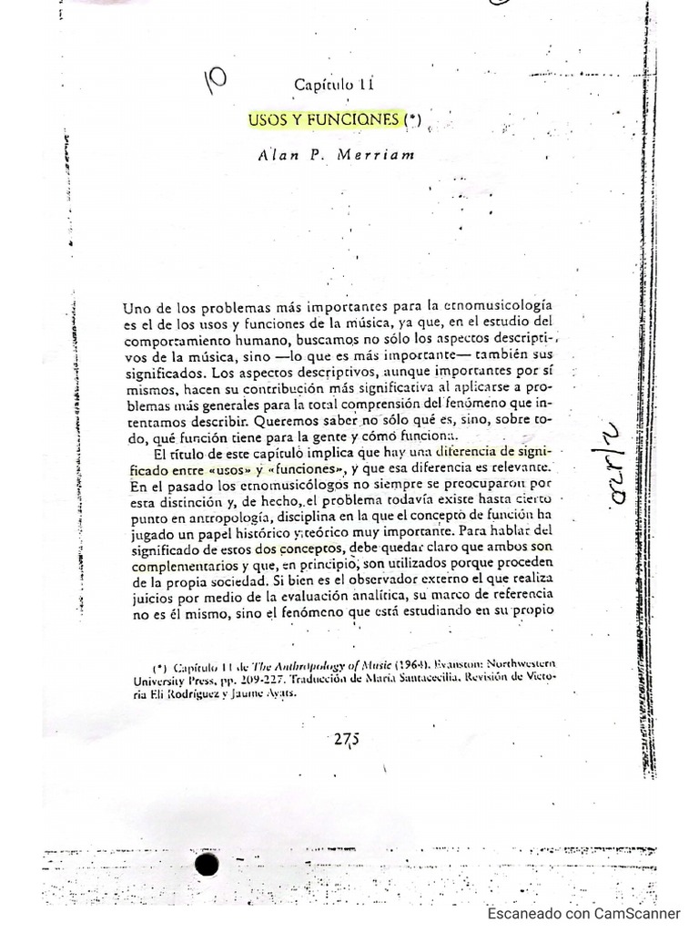 Usos y Funciones Alan P. Merriam | PDF