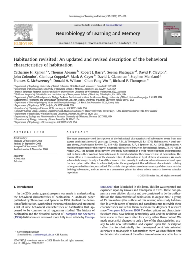 Rankin Et Al 2009 | PDF | Neuroscience | Cognitive Science