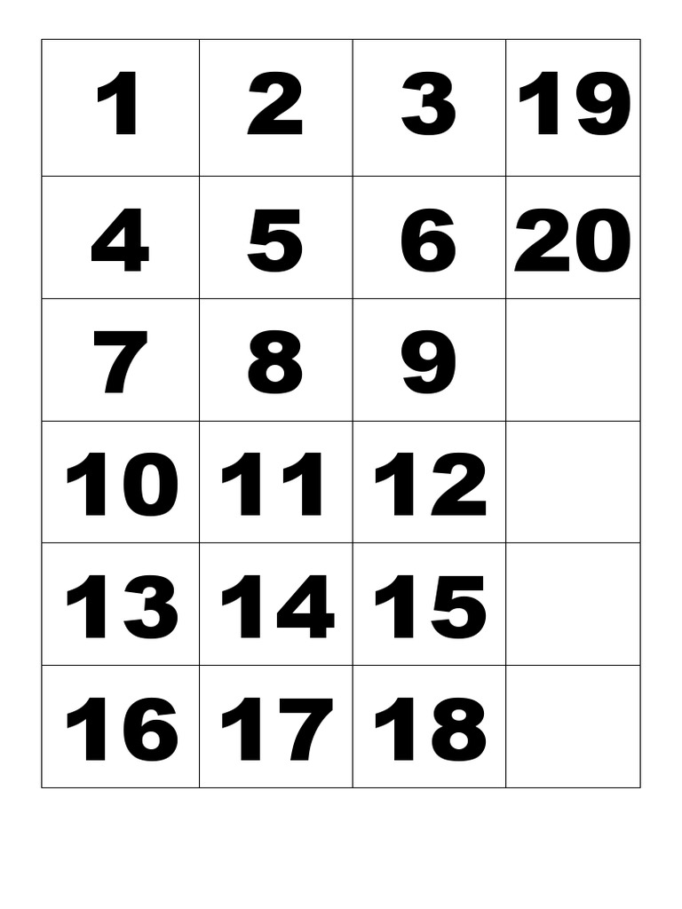 Kad Nombor 1-20 | PDF