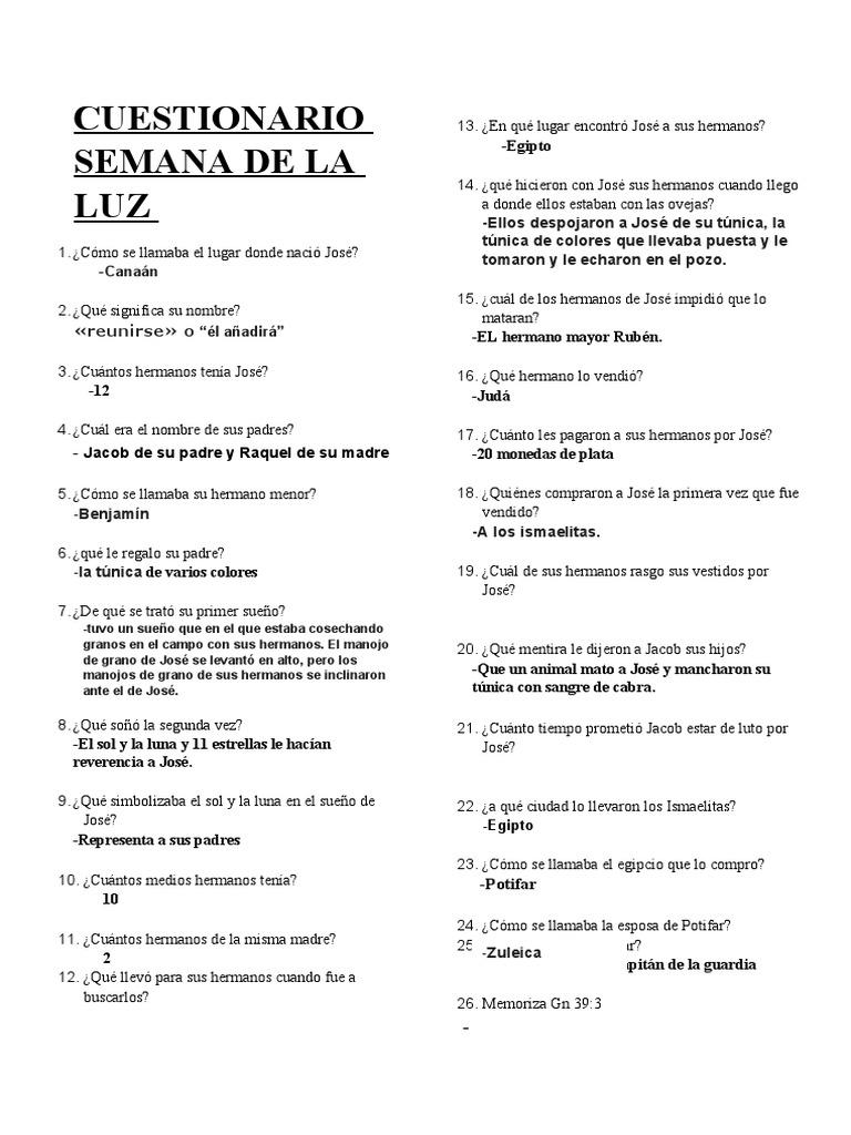 Cuestionario Semana de La Luz | PDF