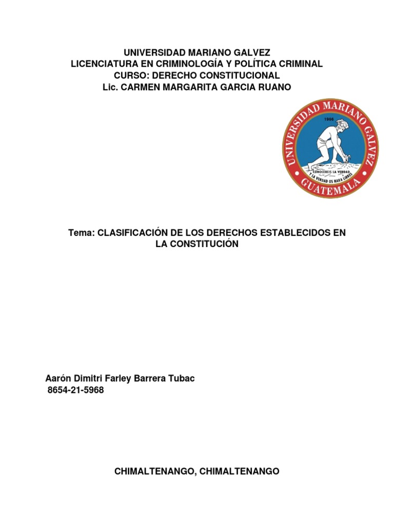 Clasificación de Los Derechos Establecidos en La Constitución | PDF
