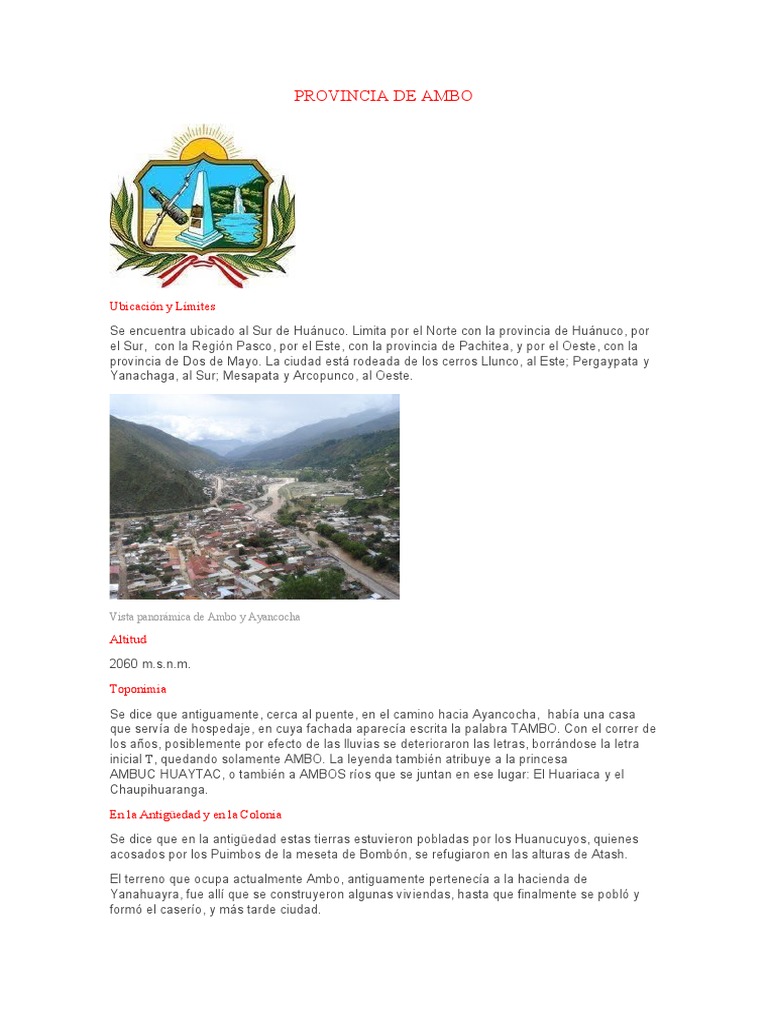 Historia y Atractivos de Ambo | PDF | Viajes y turismo | Historia