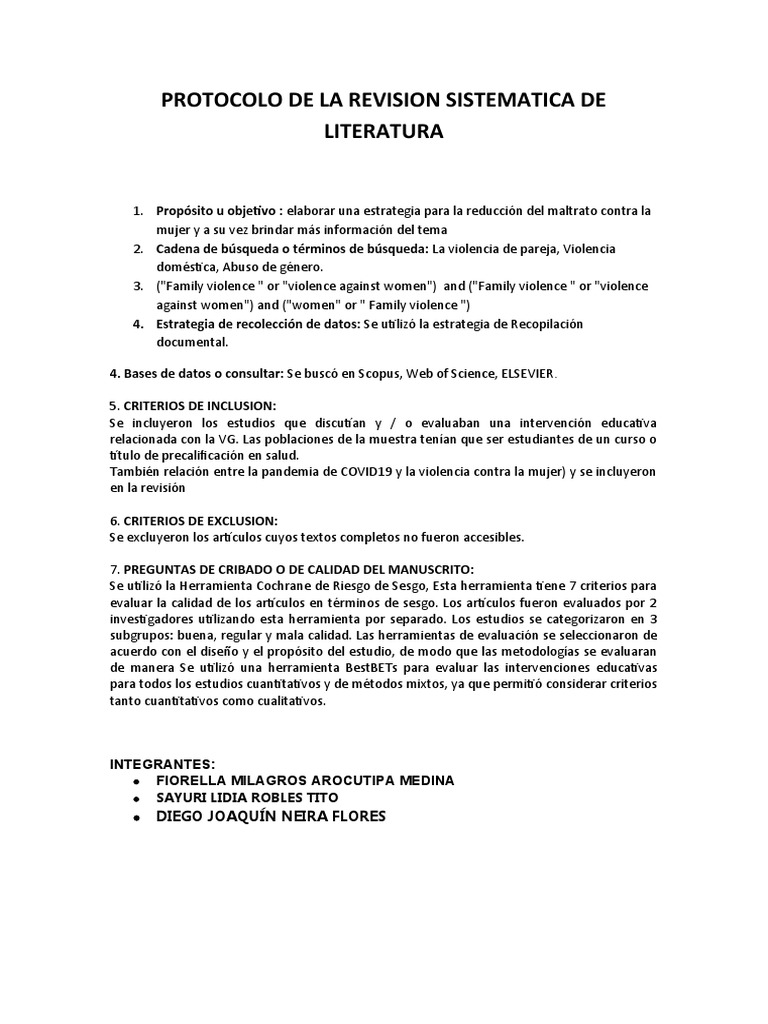 PROTOCOLO DE LA REVISION SISTEMATICA DE LITERATURA Oficial | PDF