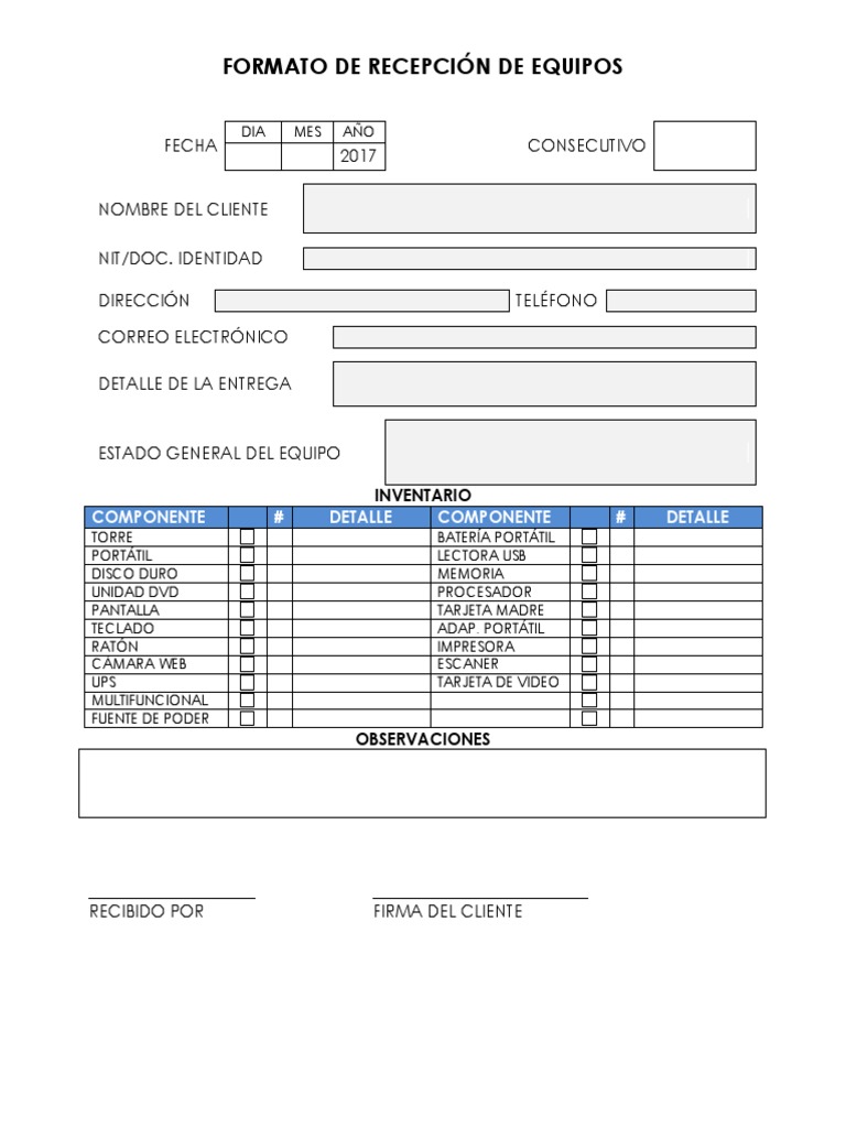 Copia de FORMATO DE RECEPCIÓN DE EQUIPOS | PDF