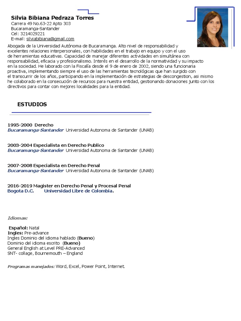 CV Silvia Bibiana Pedraza Torres | PDF