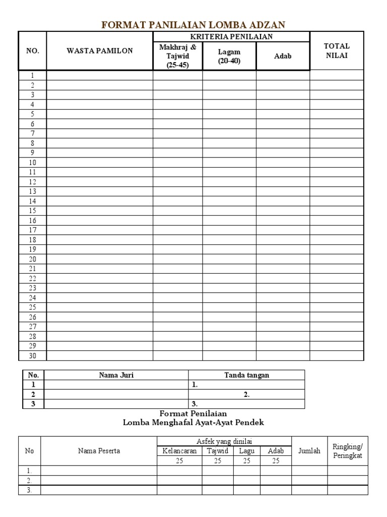 Format Penilaian Lomba | PDF