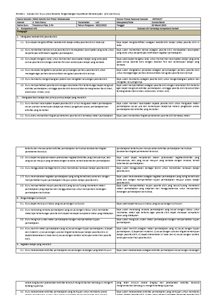 Format Refleksi Diri Guru | PDF
