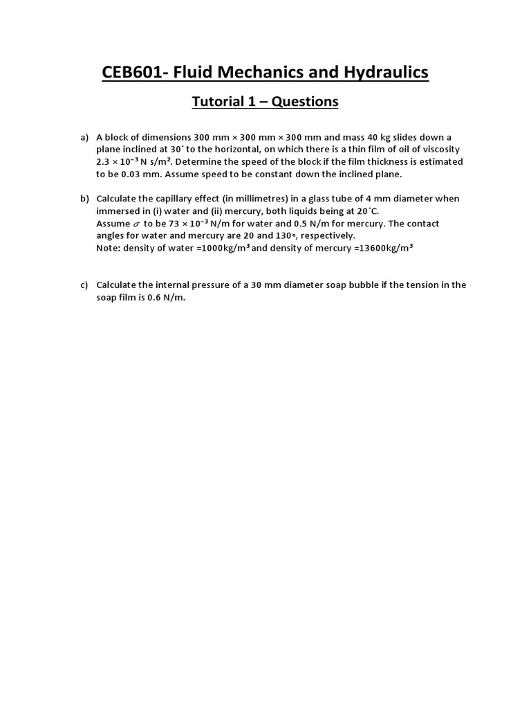 Tutorial 1-Questions | PDF | Science & Mathematics