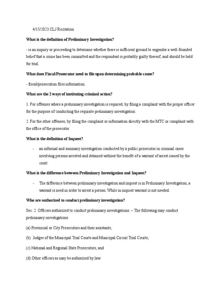 4 15 2023 Recitation CLJ | PDF | Prosecutor | Crimes