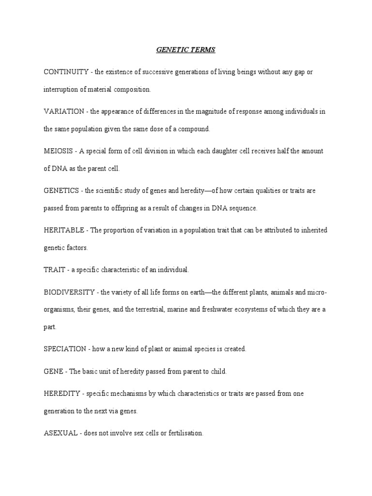 Genetic Terms | PDF | Dominance (Genetics) | Genetics