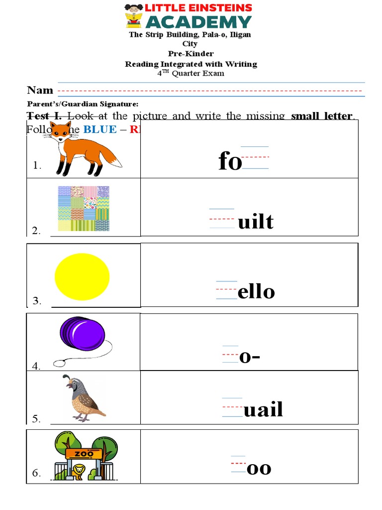 Kindergarten 4th Quarter Exam Guide | PDF