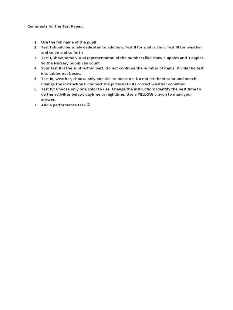 Nursery Math and Science Test Guidelines | PDF