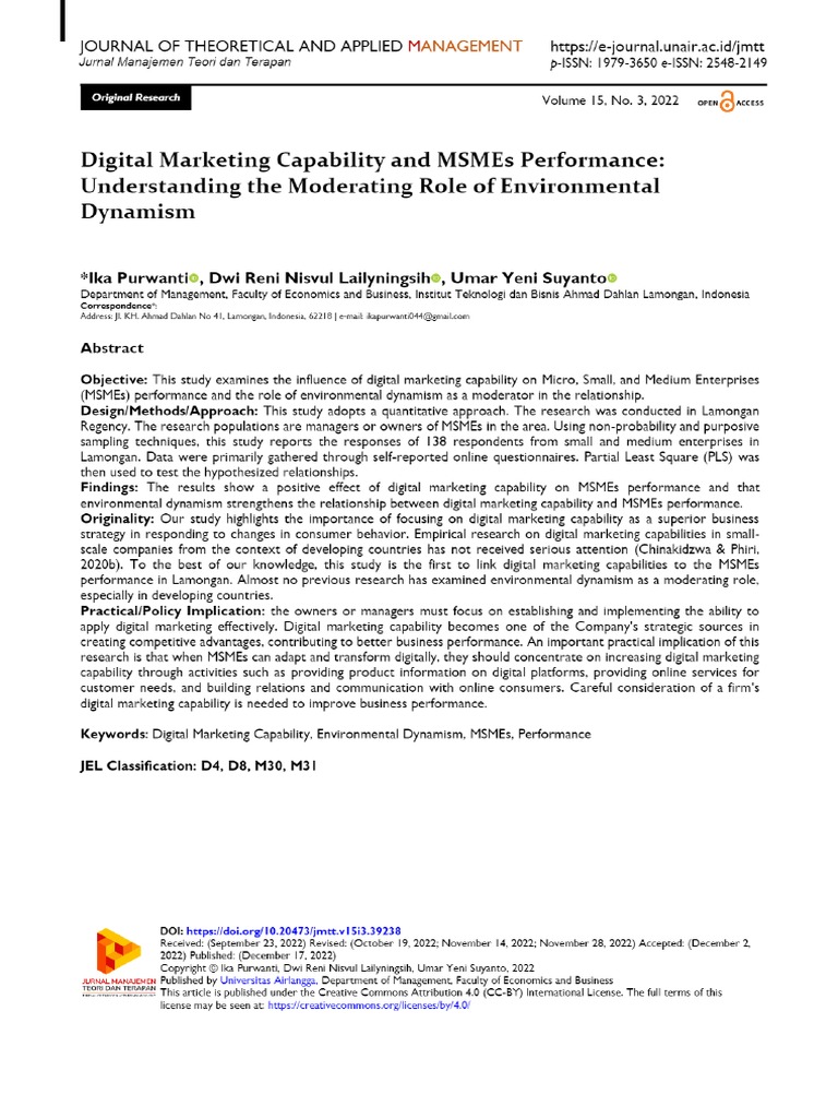 View of Digital Marketing Capability and MSMEs Performance ...
