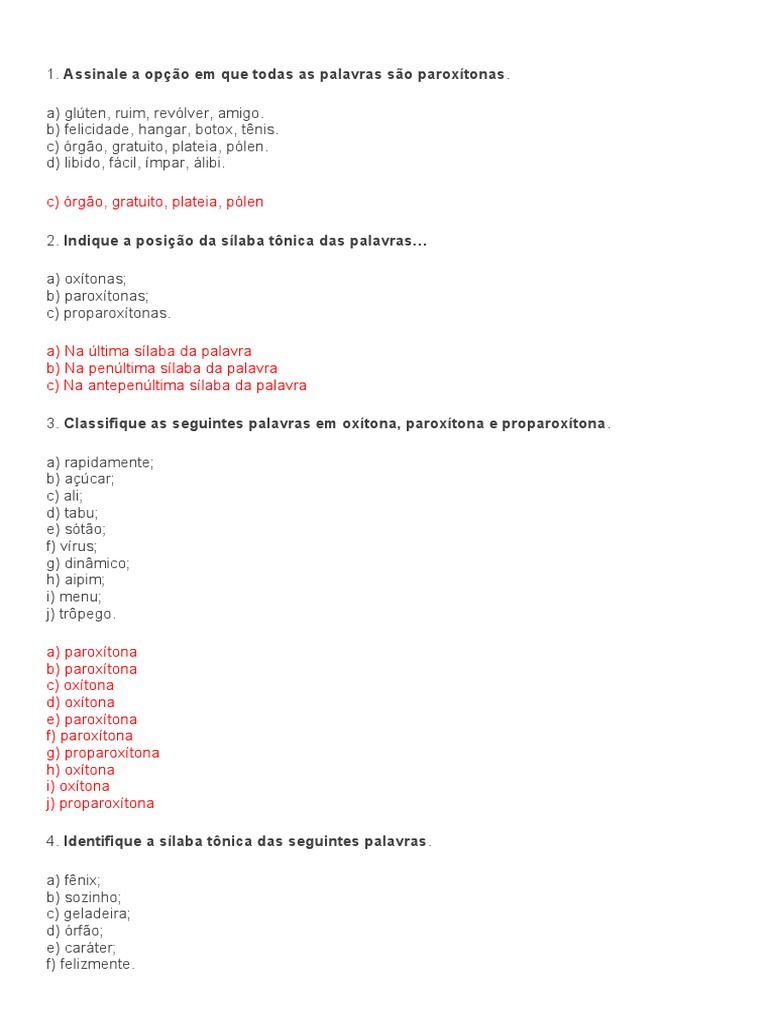 Paroxitona Exercícios | PDF