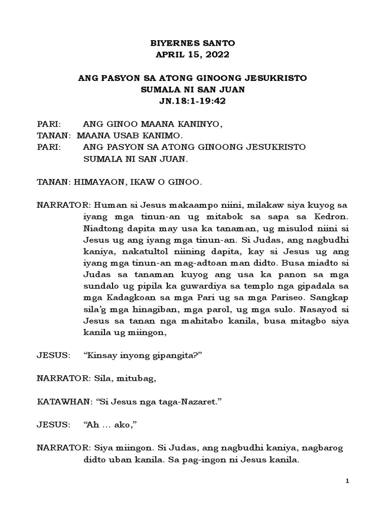 Ang Pasyon Sa Atong Ginoong Jesukristo-Bindita Sa Lukay | PDF