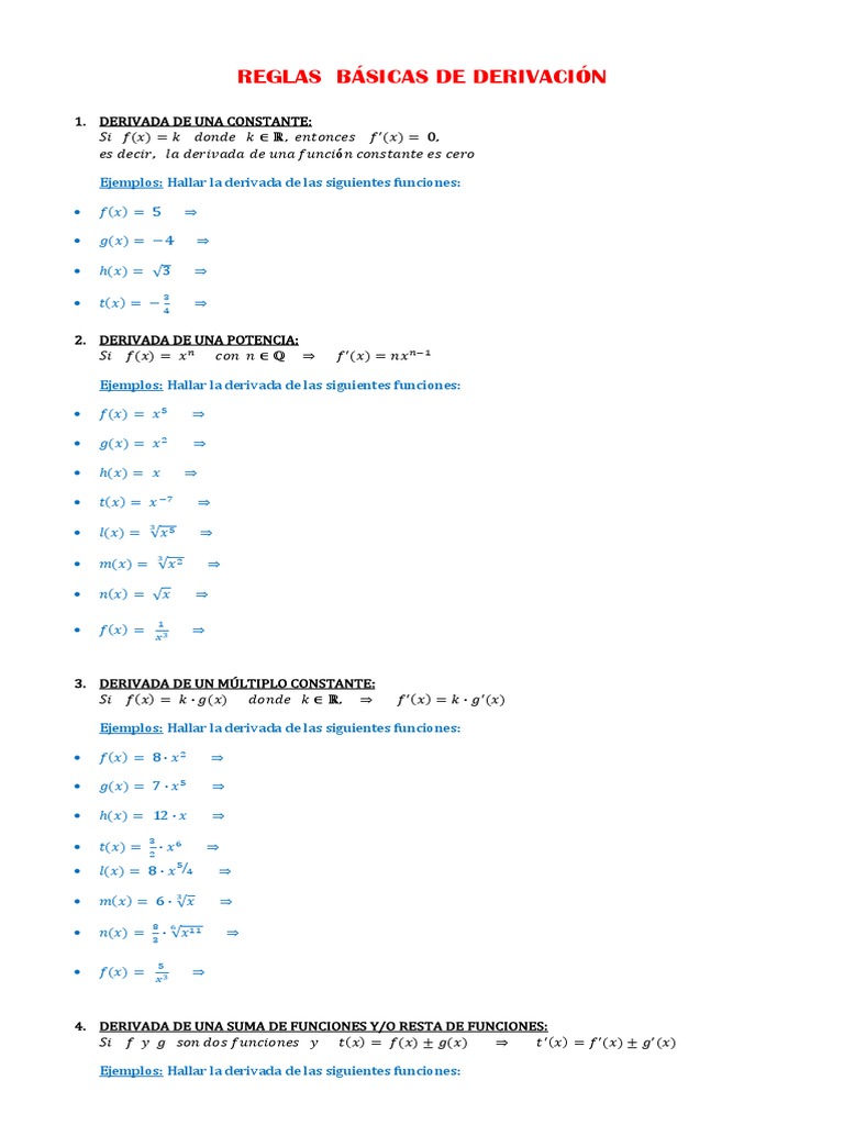 Reglas Básicas de Derivación | PDF